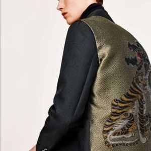 Zara | Suits & Blazers | Zara Black Jacquard Blazer With Embroidered ...